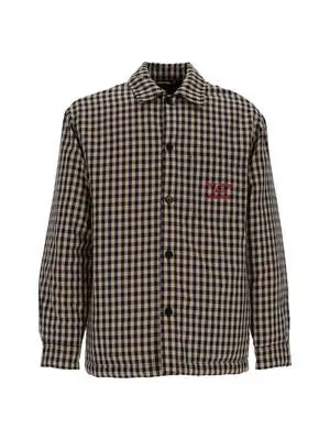 DR�LE DE MONSIEUR Drôle De Monsieur Beige Check Overshirt With Slogan Print - Other