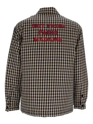 DR�LE DE MONSIEUR Drôle De Monsieur Beige Check Overshirt With Slogan Print