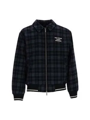 DR�LE DE MONSIEUR Drôle De Monsieur Navy Check Flannel Jacket With Slogan