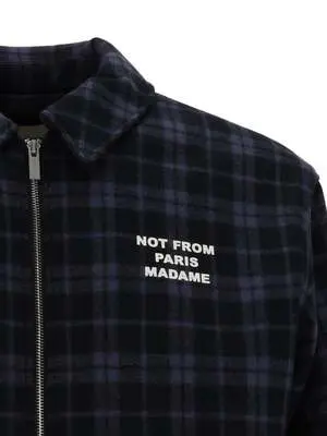 DR�LE DE MONSIEUR Drôle De Monsieur Navy Check Flannel Jacket With Slogan