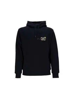 DR�LE DE MONSIEUR Navy Vine Embroidered Slogan Hoodie - Blu