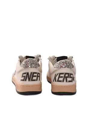 GOLDEN GOOSE Ballstar Sneakers With Glitter Star And Heel - White