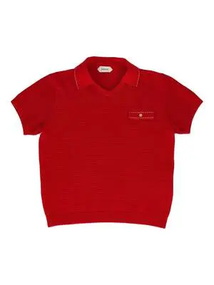 Versace Knit Polo Shirt With Contrast Stitching - Red