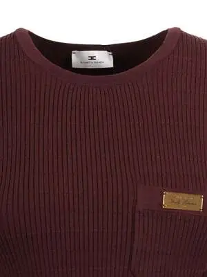 Elisabetta Franchi Ribbed Knit Top With Chest Pocket