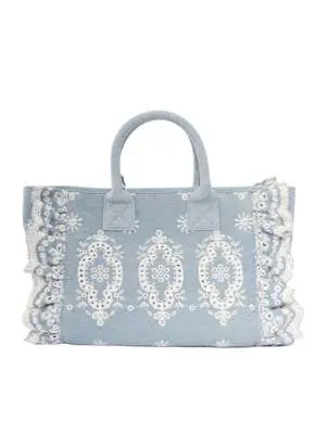 MC2 SAINT BARTH Colette Volant N Sangallo Flowers Denim Emb - Blue