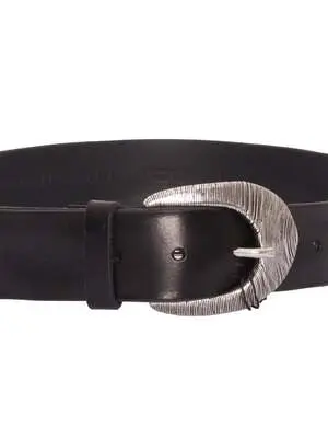 CLAUDIO ORCIANI Black Leather Belt With Decorative Buckle