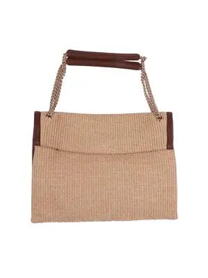 CLAUDIO ORCIANI Raffia Tote Bag With Leather Accents And Chain Detailing - Red