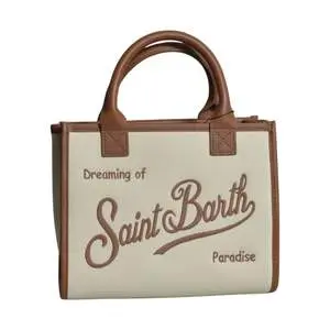MC2 SAINT BARTH Canvas Tote Bag With Leather Trim - Beige/marrone