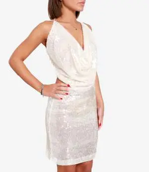 AMAZUIN Sequined Tulle Mini Dress With Draped Neckline And Open Back
