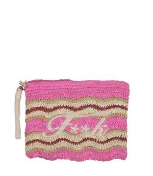 F**K PROJECT Straw Clutch Bag With Two-tone Wave Pattern - Fuchsia