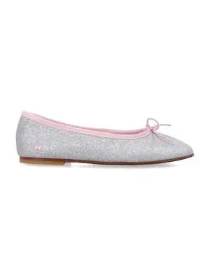 Bonpoint Glitter Ballerina Flats With Bow Detailing - Argento