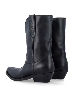 GOLDEN GOOSE Black Leather Western Boots