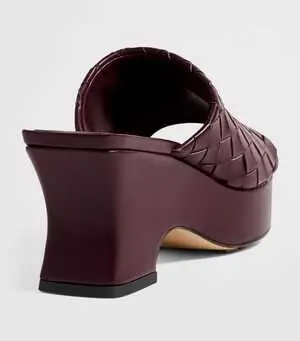 Bottega Veneta Lambskin Intrecciato Wedge Mules - Red