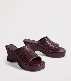Bottega Veneta Lambskin Intrecciato Wedge Mules - Red