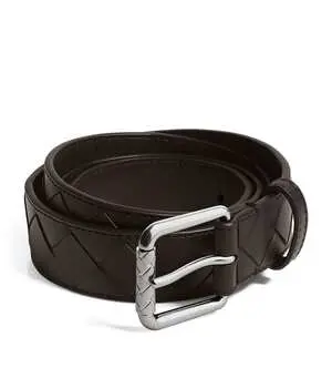 Bottega Veneta Leather Intrecciato Buckle Belt