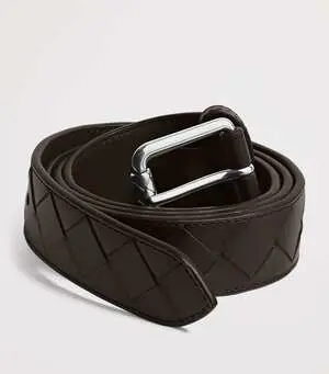 Bottega Veneta Leather Intrecciato Buckle Belt