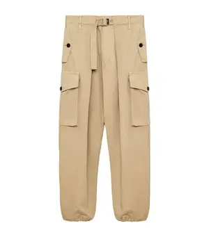Loewe Cotton Pleated Cargo Trousers - Beige