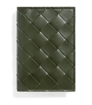 Bottega Veneta Leather Intrecciato Flap Card Case - Green