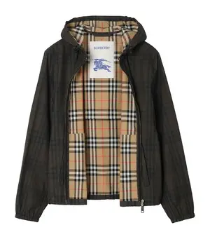 Burberry Checked Hooded Zip-up Jacket