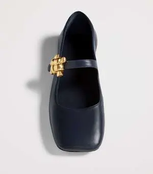 Bottega Veneta Leather Ballet Flats With Intrecciato Buckle - Blue