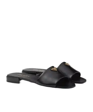 Prada Logo Plaque Open Toe Slides