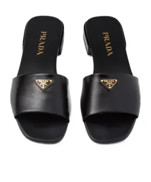 Prada Logo Plaque Open Toe Slides
