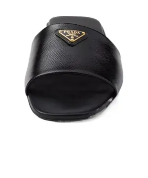 Prada Logo Plaque Open Toe Slides
