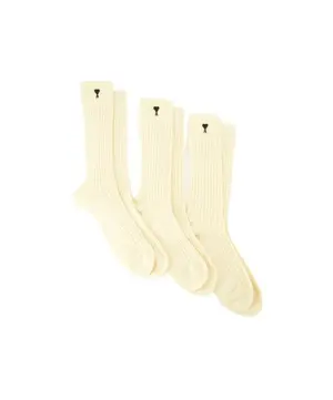 AMI Paris De Coeur Three Pack Socks - Ecru