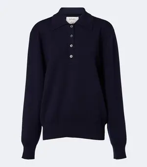 RÓHE Merino Wool Polo Sweater In Navy - Blue
