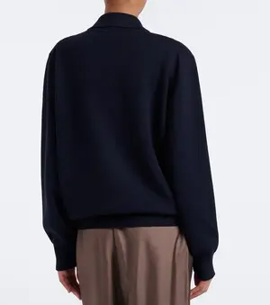 RÓHE Merino Wool Polo Sweater In Navy - Blue