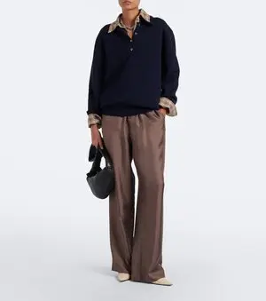 RÓHE Merino Wool Polo Sweater In Navy - Blue