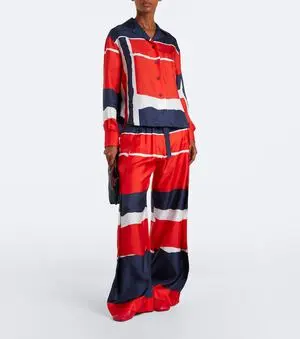 Loewe Printed Silk Twill Wide-leg Pants - Red