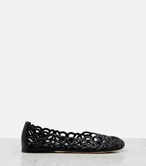 Loewe Petal Anagram Leather Ballet Flats - Black