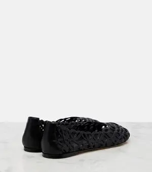 Loewe Petal Anagram Leather Ballet Flats - Black