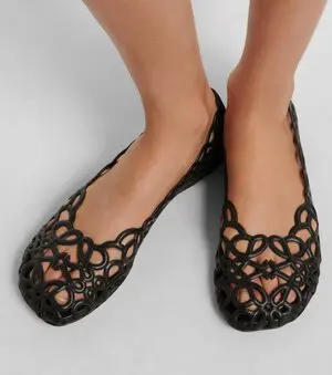 Loewe Petal Anagram Leather Ballet Flats - Black