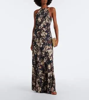 Simkhai Cerin Gathered Floral Halterneck Maxi Dress - Multicoloured