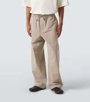 Loewe Wide-leg Wool And Cotton Trousers - Beige