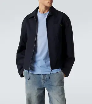 Loewe Logo Embroidered Cotton Zip-up Jacket - Blue