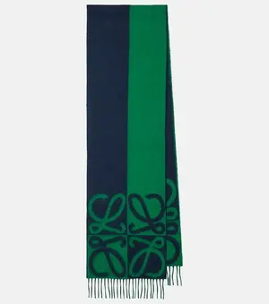 Loewe Anagram Wool And Cashmere Scarf - Blue