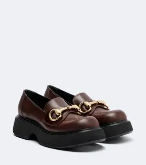 Gucci Brittany Horsebit Leather Platform Loafers - Brown