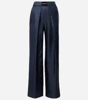 Loewe Logo Silk Wide-leg Pants - Grey