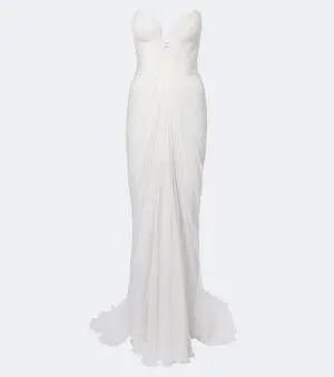 MARIA LUCIA HOHAN Cecilia Draped Silk Muslin Bustier Gown - White