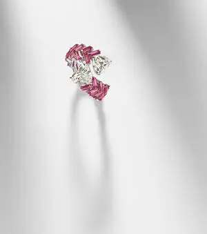 KAMYEN 18kt White Gold Ring With Baguette-cut Rubies And Heart-shaped Diamonds