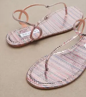 AQUAZZURA Almost Bare Striped Leather Thong Sandals - Pink