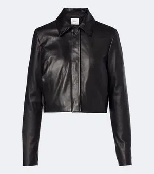 Vince Cropped Leather Jacket - Black