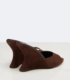 AQUAZZURA Bisous Wedge Suede Mules - Brown