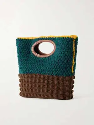Marni Logo-appliquéd Leather-trimmed Knitted Wool Clutch
