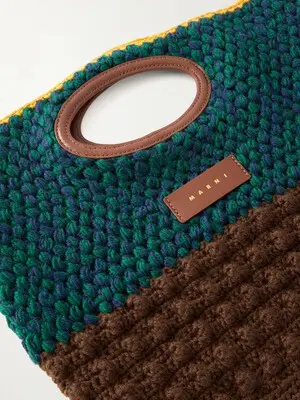 Marni Crocheted Wool Tote With Leather Trim - Green