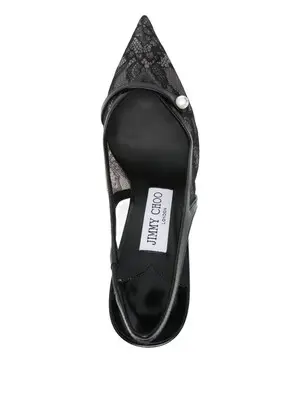 JIMMY CHOO Amita Patent Leather Pumps With Lace Appliqué And Pearl Detail