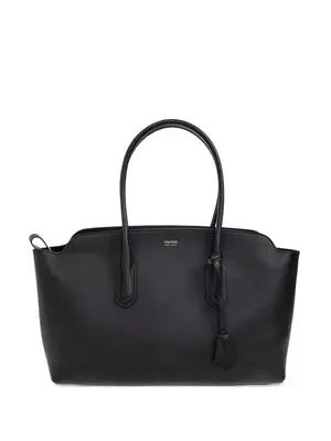 TOM FORD Large Leather Shopping Bag With Logo Plaque - Black
